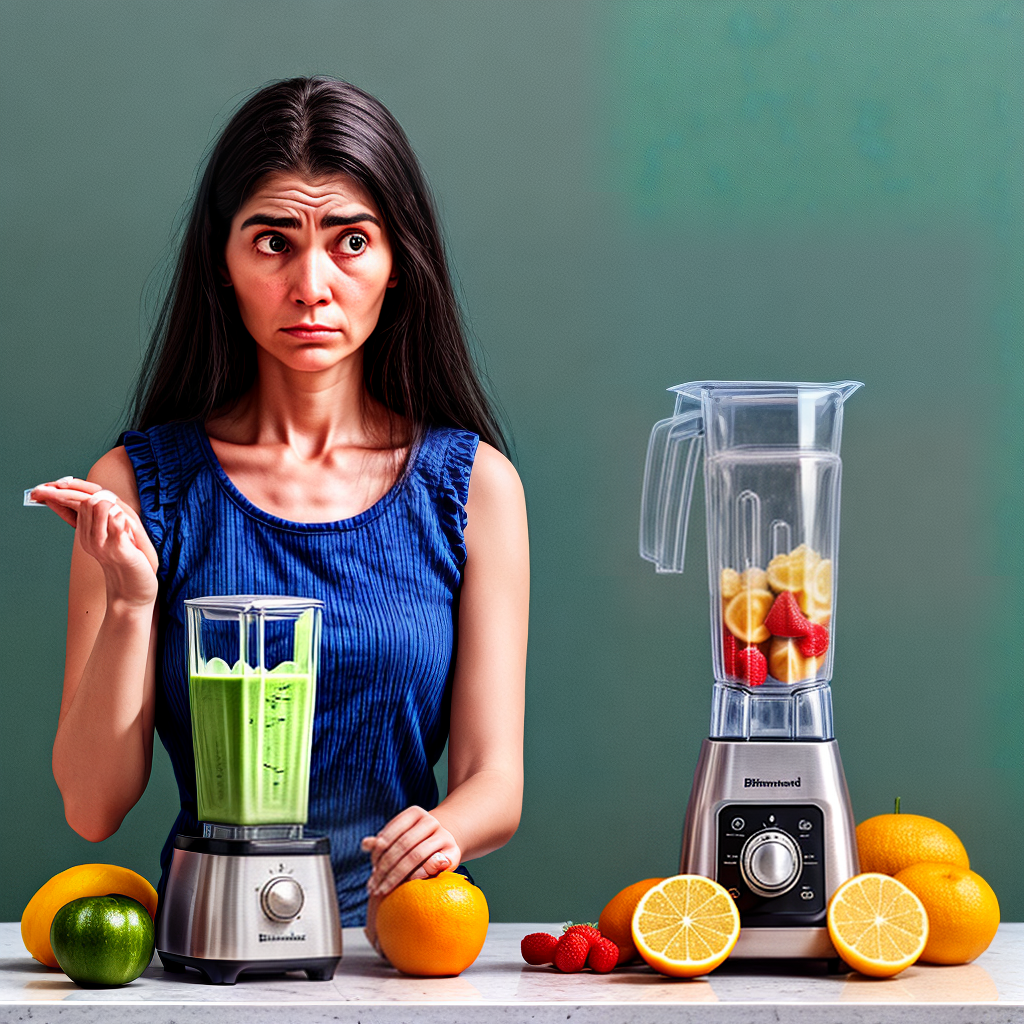 sad woman holding a blender