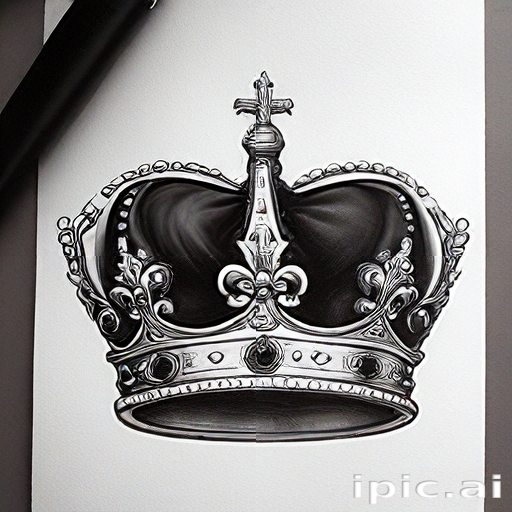Intricate Black and Silver Crown Design on a White Background