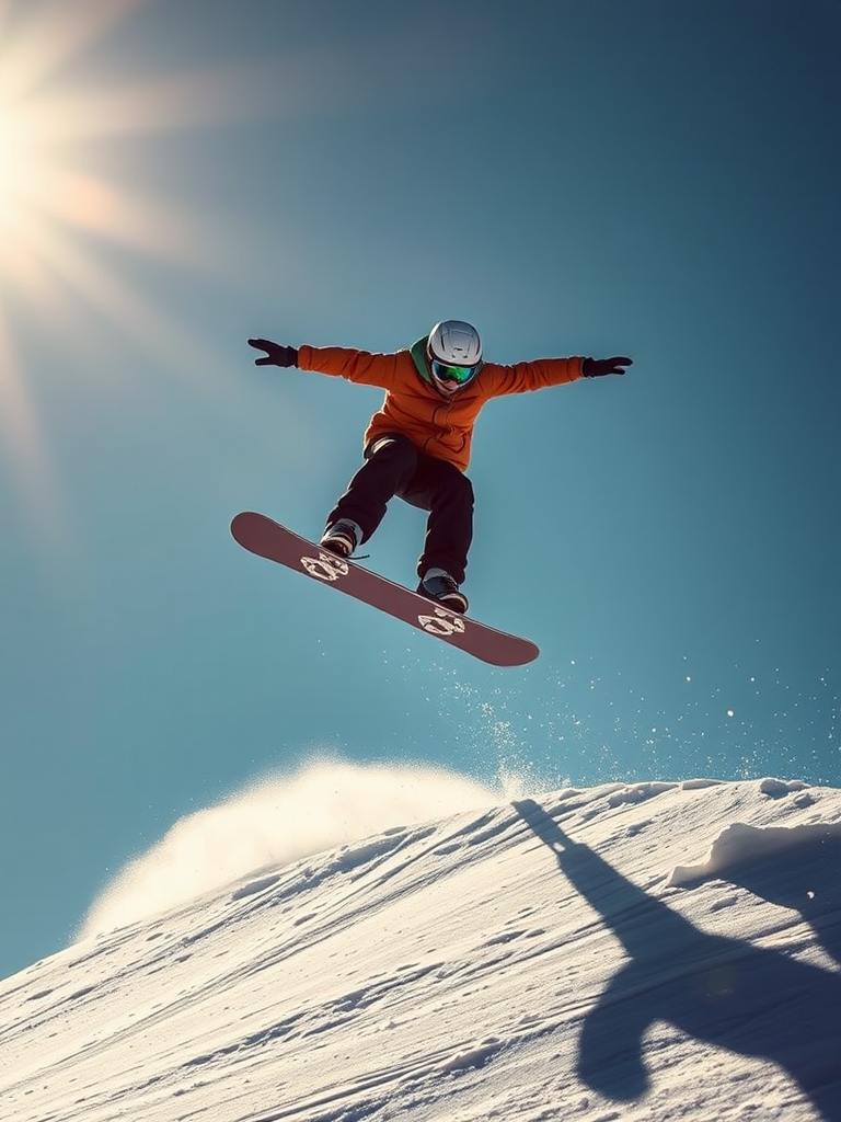 Snowboarder Performing an Impressive Jump Against a Clear Blue Sky