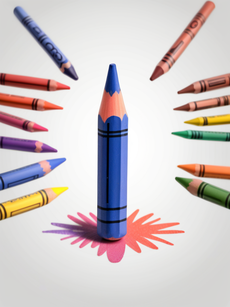 Colorful Crayons Arranged in a Circle with One Blue Crayon Highlighted