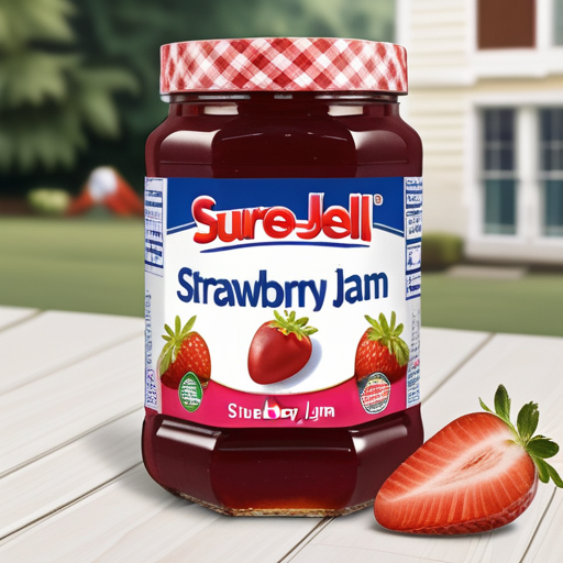 Delicious Sure-Jell Strawberry Jam Jar with Fresh Strawberries on Table
