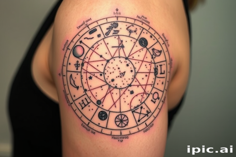 Intricate Astrological Tattoo Featuring Zodiac Symbols and Celestial ...
