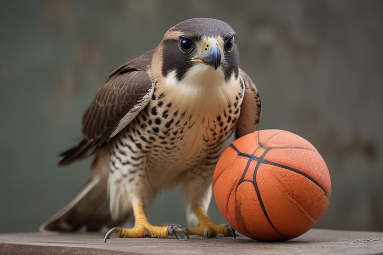 falcon bird holding a basketball