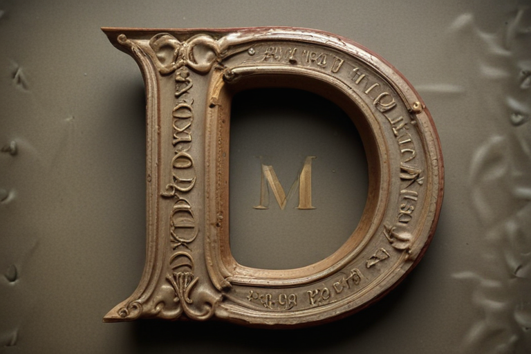 Ornate Decorative Letter 'D' with Intricate Details and a Central 'M'