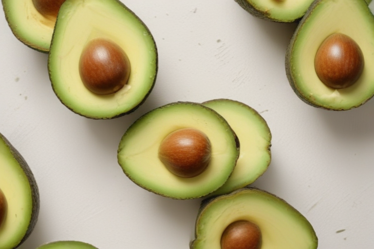 Freshly Sliced Avocados Displaying Creamy Green Flesh and Brown Seeds