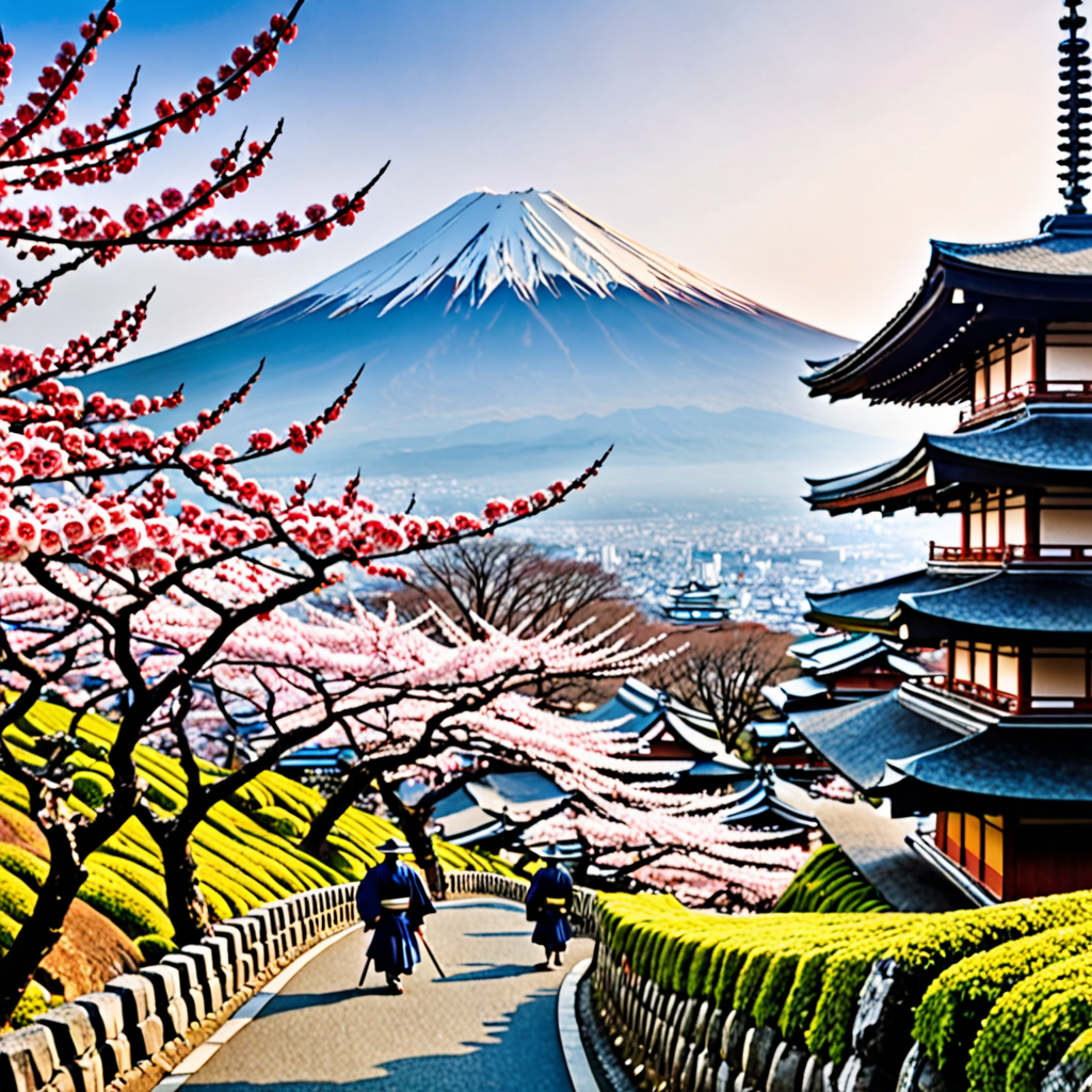 Japan, mount fuji, landscape, cherry trees, traditional japanese ...
