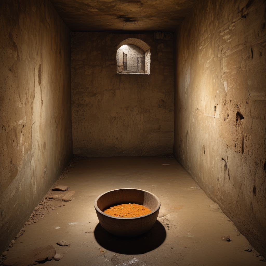 Empty claustrophobic prison cell in the dungeon of a medieval castle ...