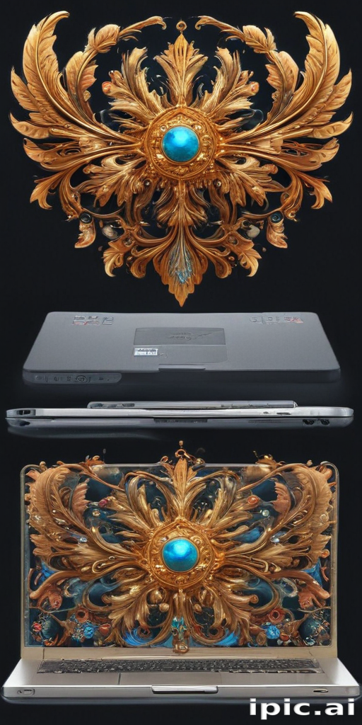 Intricate Golden Floral Design Adorning a Modern Laptop's Surface