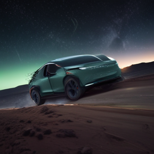 tesla model x in space flying around realistic earth leaving a green ...