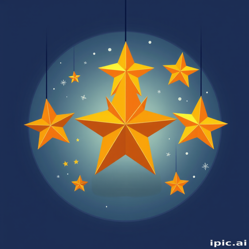 Colorful Hanging Stars Against a Deep Blue Night Sky Background