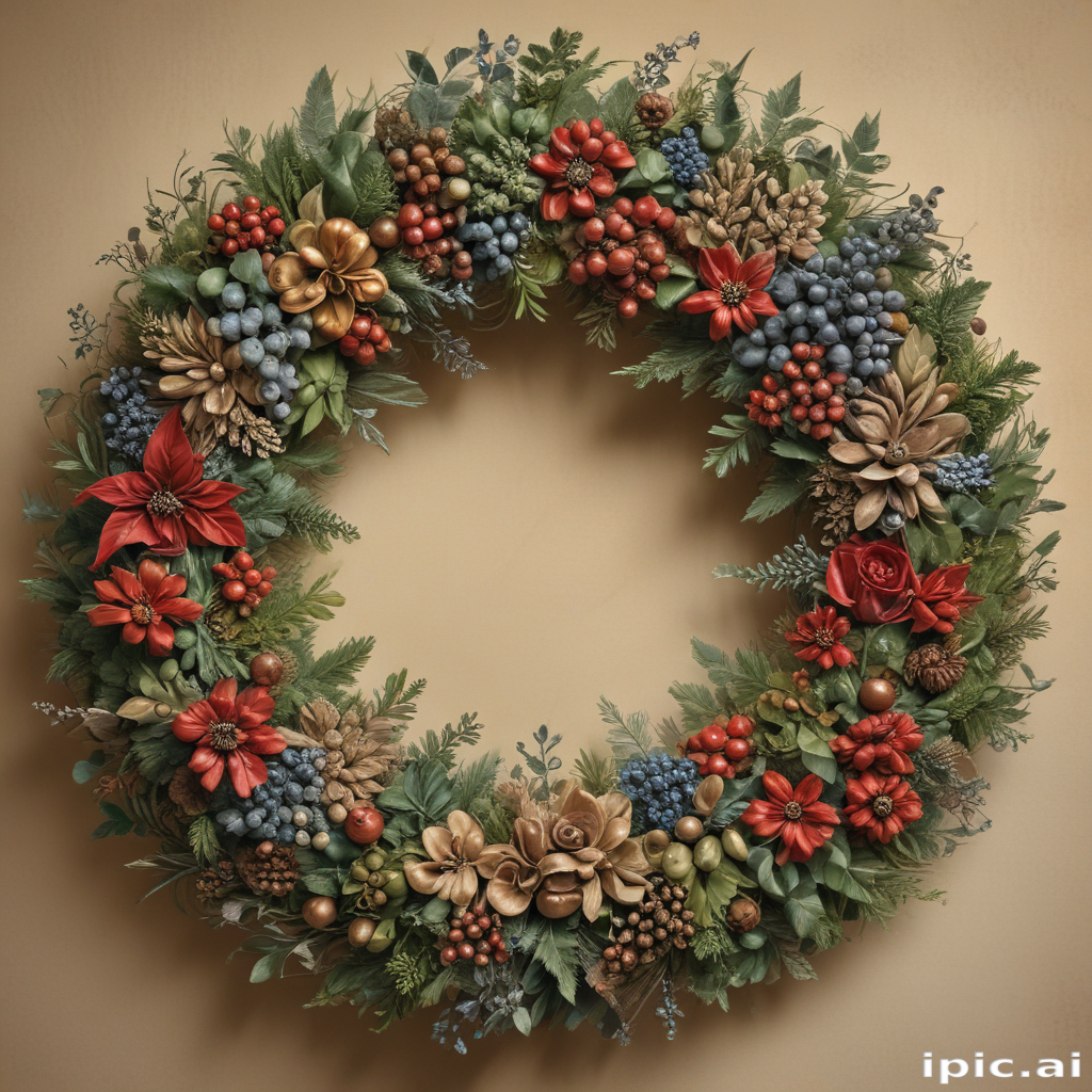 Beautifully Crafted Floral Wreath Adorned with Seasonal Decorations and ...