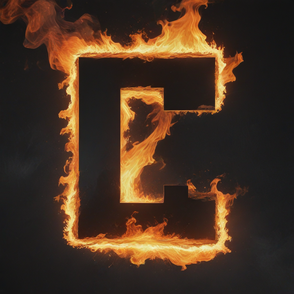 The letter K on fire with a void in space in the background