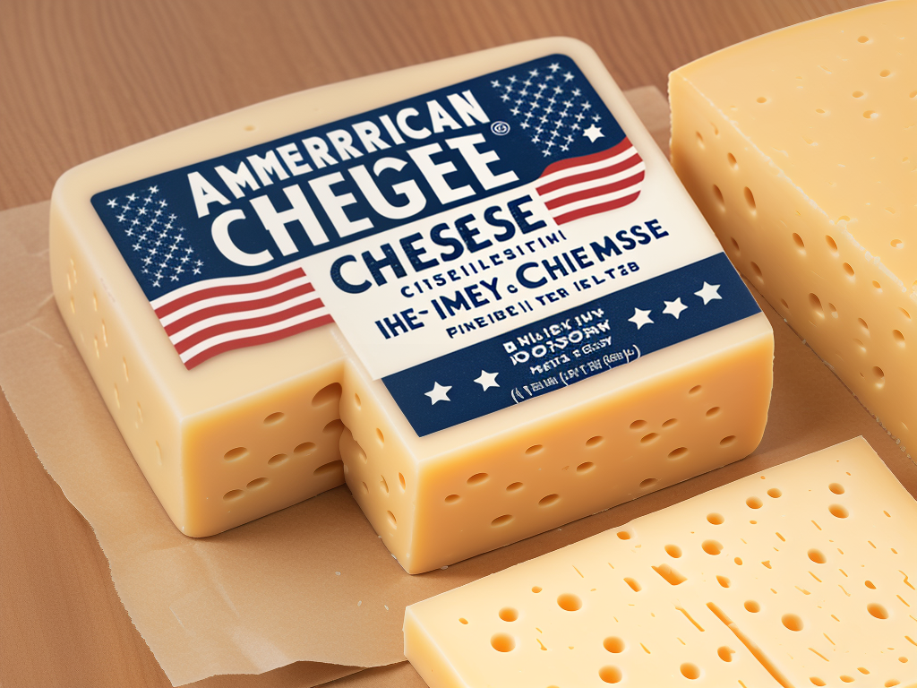 Amerrrican Chegee Cheese Block with Red, White, and Blue Packaging Design