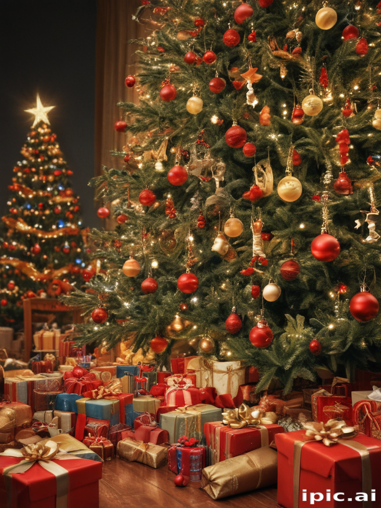 Festive Holiday Scene Featuring Beautifully Decorated Christmas Trees ...