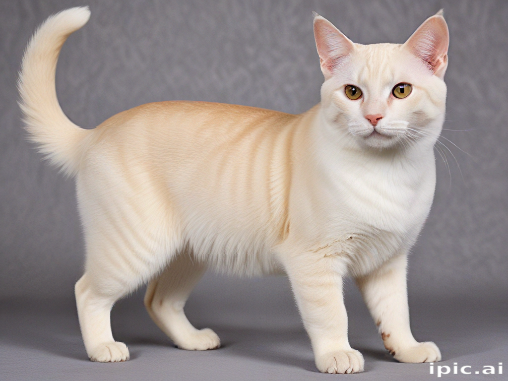 A Playful Cream-Colored Cat Strutting Gracefully Against a Soft Background.