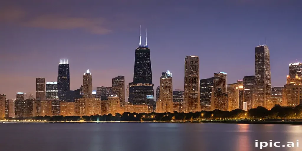 Stunning Night View of Chicago's Skyline Illuminated by City Lights