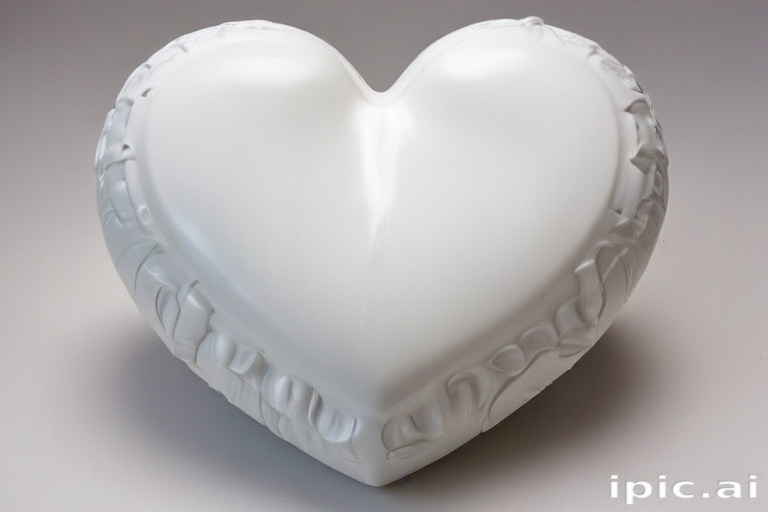 Elegant White Heart Sculpture with Intricate Texture and Smooth Finish