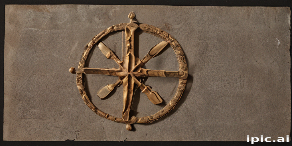 Intricate Decorative Compass Rose with Oars on Textured Background