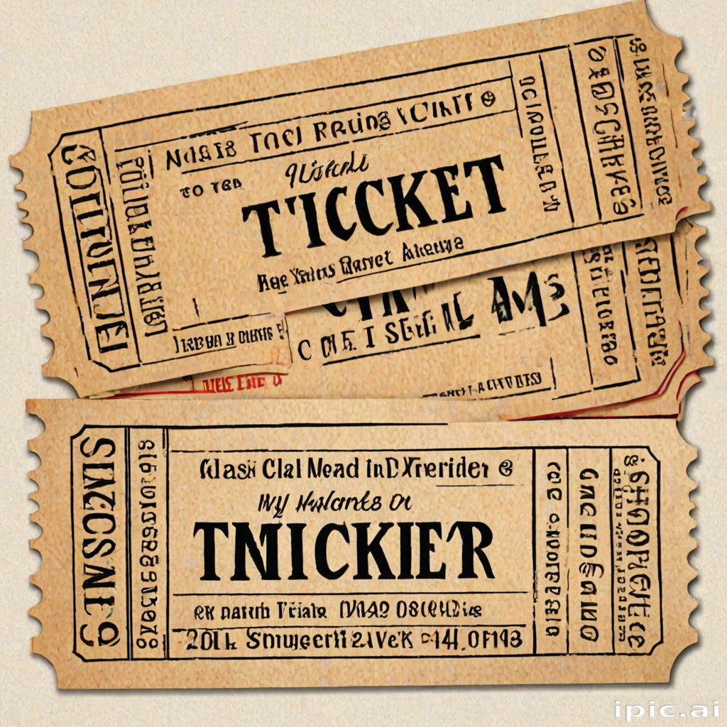 Vintage Ticket Design Featuring Unique Typography and Decorative Elements