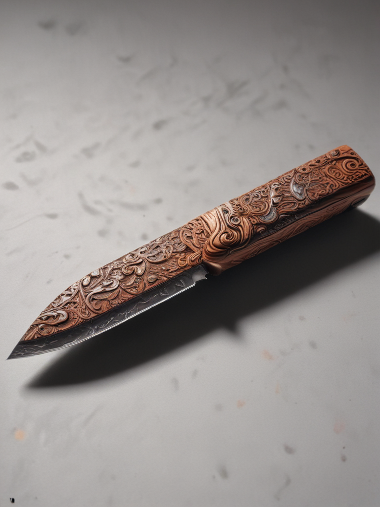 Intricately Carved Knife with Elaborate Patterns on Wooden Handle ...