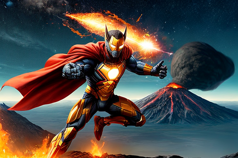 superhero with orange and spikes on his head armor lifting a giant ...