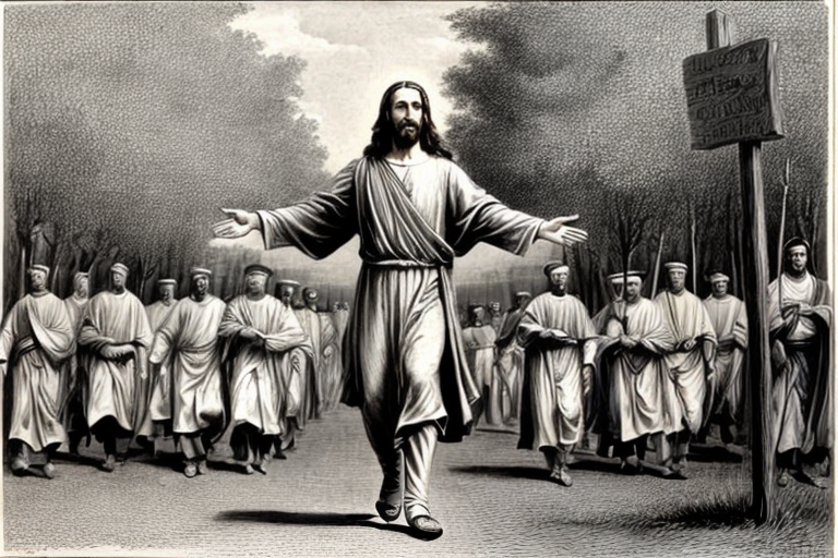 Jesus with his crowd following them