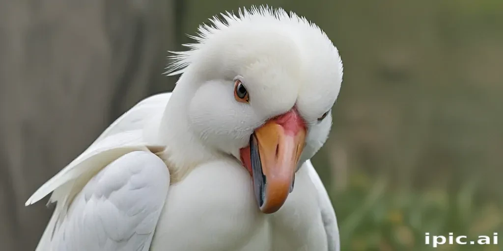A Close-Up Portrait of a Majestic White Bird with Colorful Beak.