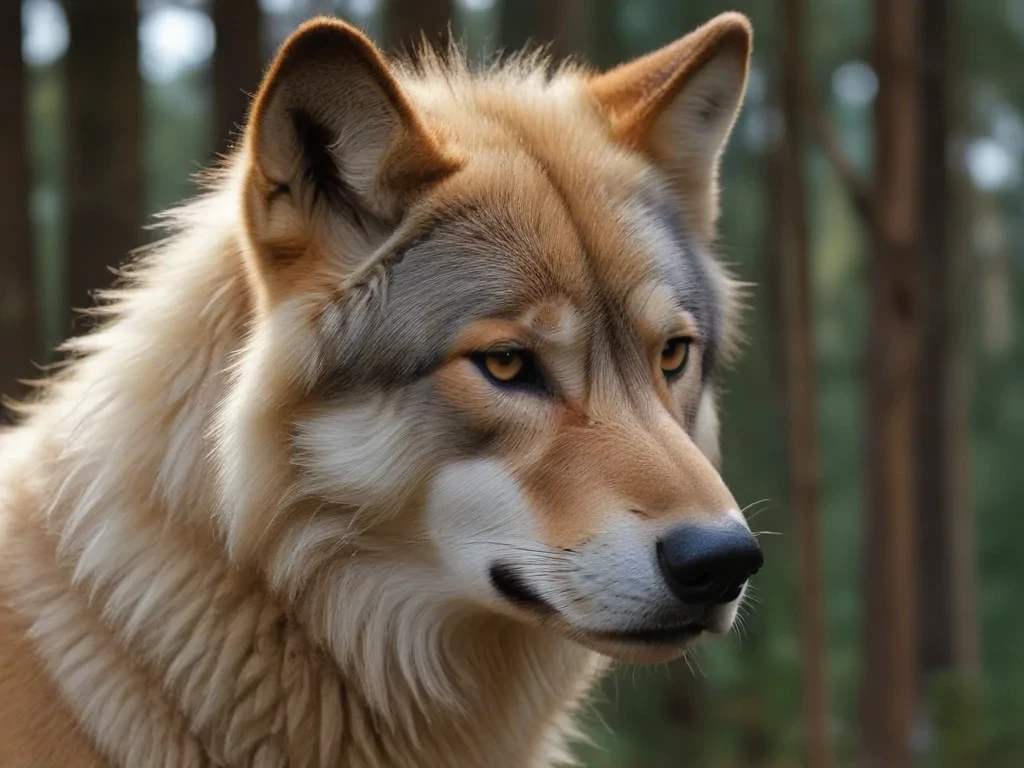 Majestic Close-Up of a Beautiful Wolf in a Forest Setting