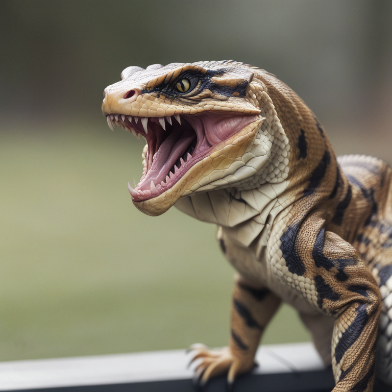 A Realistic Lizard Sculpture with an Impressive Open-Mouth Expression ...