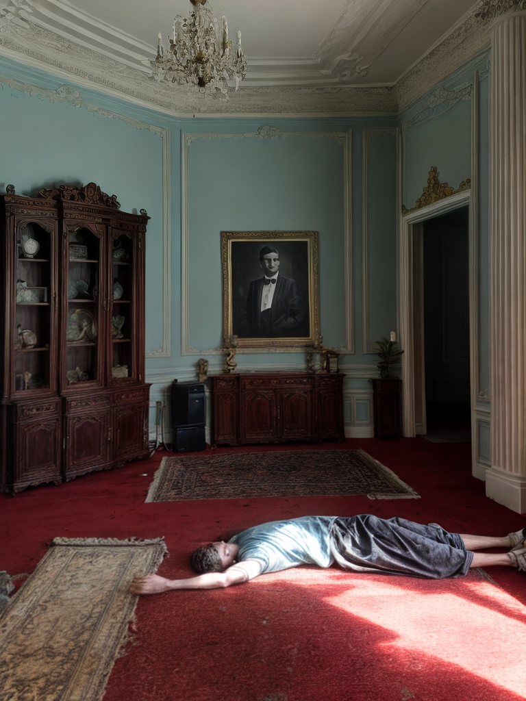 mansion, living room, dead body,
