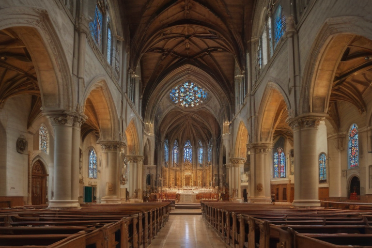 Majestic Interior of an Ornate Gothic Church with Stunning Stained ...