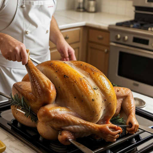 Deliciously Roasted Thanksgiving Turkey Being Prepared in a Cozy Kitchen