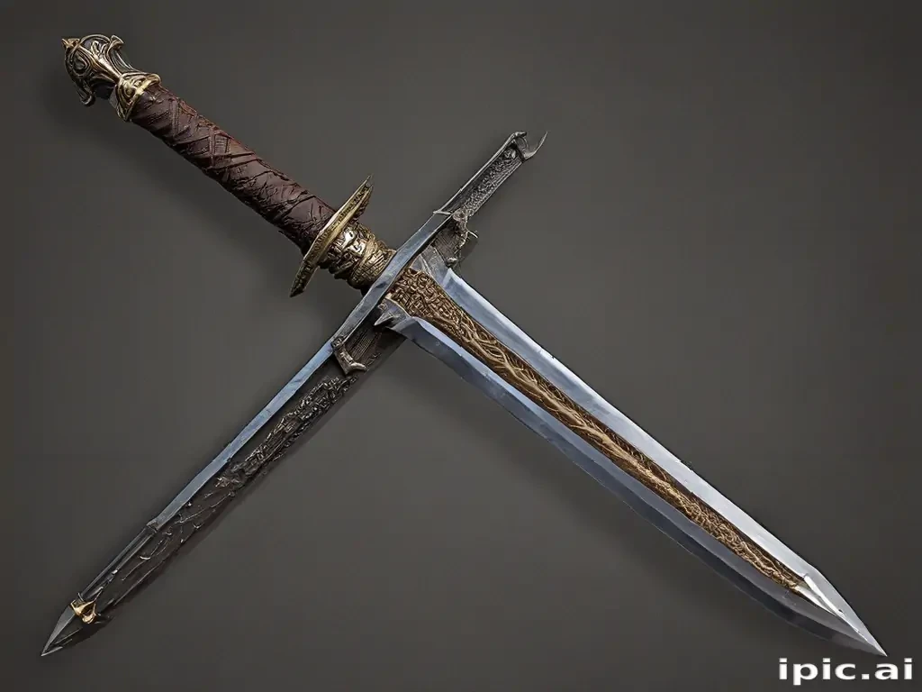 Exquisite Dual-Bladed Sword with Intricate Designs and Elegant Handle