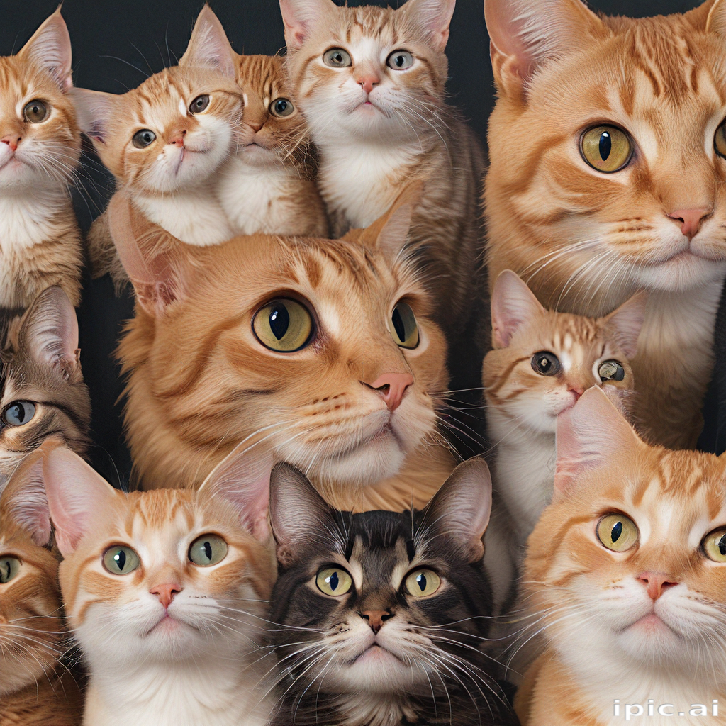 A Playful Gathering of Adorable Cats with Unique Expressions and Colors.