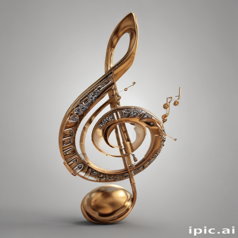 Elegant Golden Musical Note Sculpture with Intricate Designs and Details