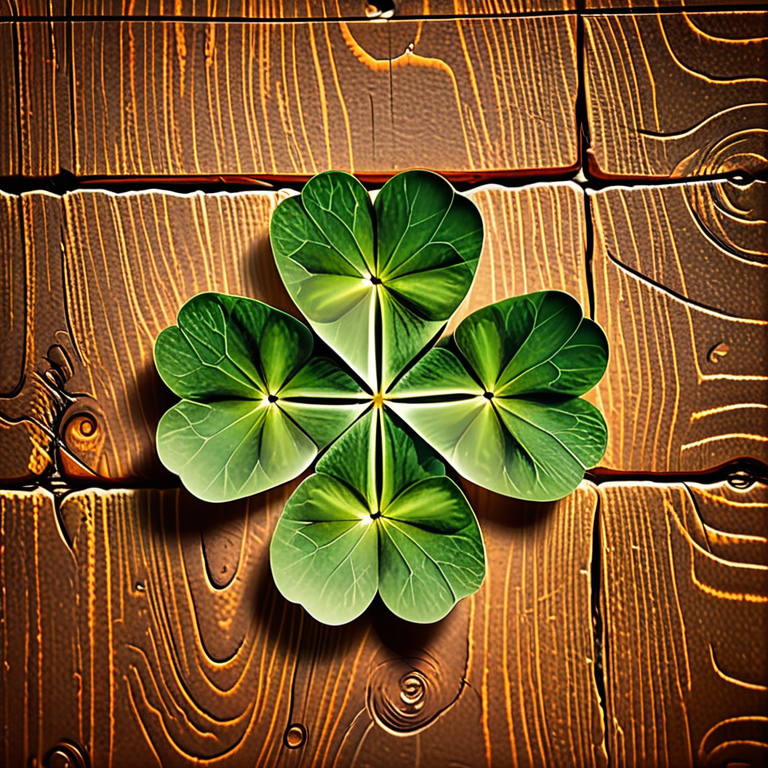 Five Leaf Clover Arranged Beautifully on a Rustic Wooden Background