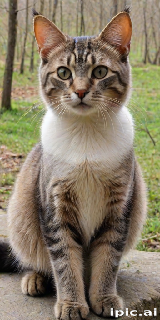 A Majestic Cat Posing Gracefully Amidst a Lush Green Forest Background.