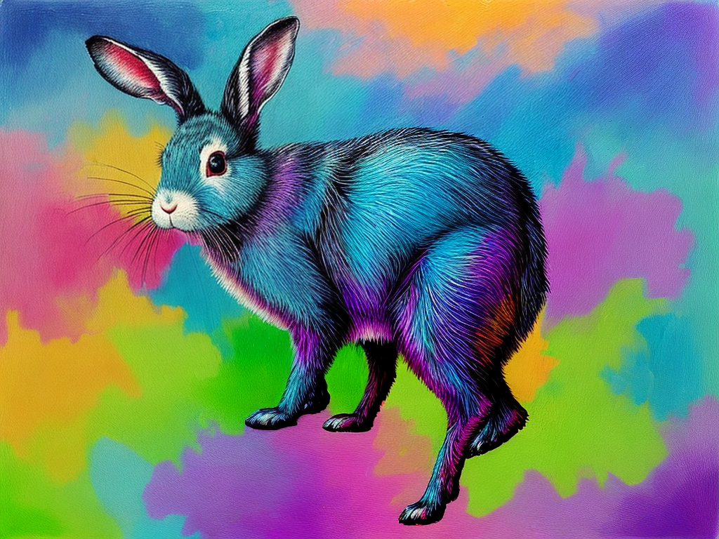 thousands of rabbit playing in psychedelic style