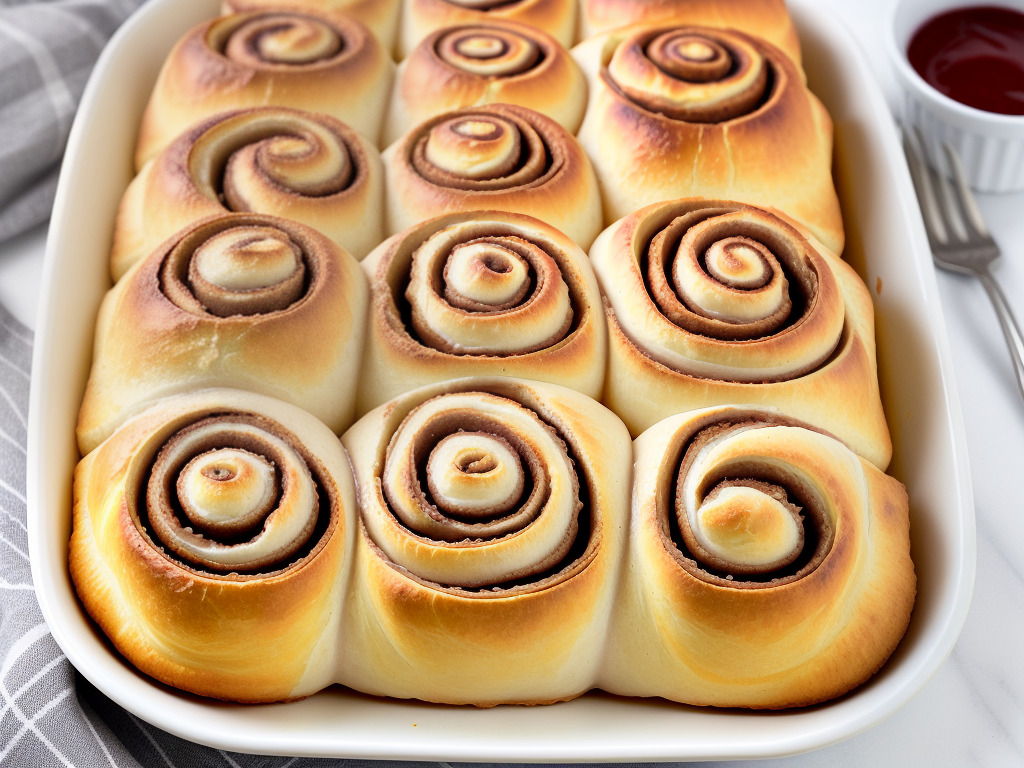 Deliciously Baked Cinnamon Rolls Fresh Out of the Oven, Perfectly Swirled.