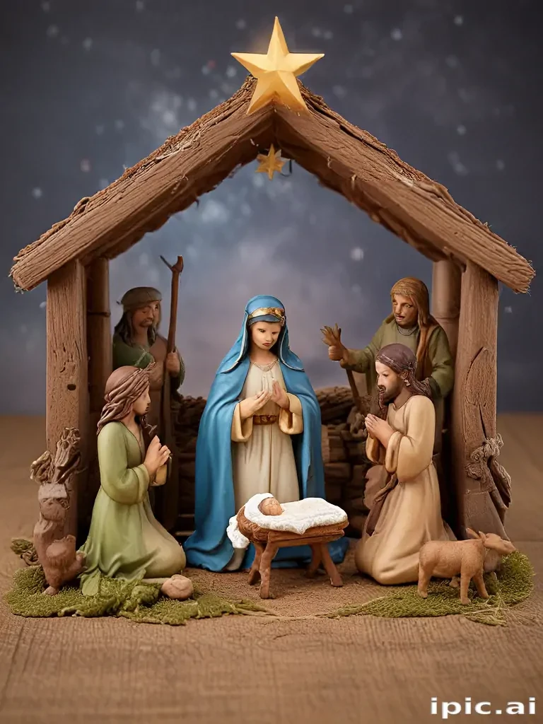 A Beautiful Nativity Scene Depicting the Birth of Jesus Christ