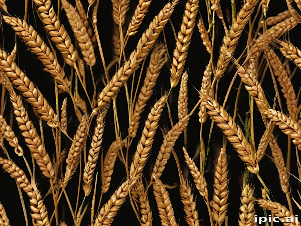 Golden Wheat Stalks Against a Dark Background: A Nature's Harvest Display.