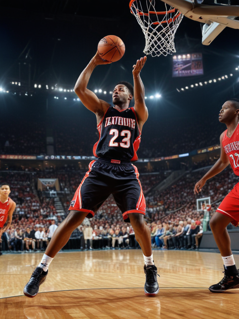 Dynamic Basketball Player Makes Impressive Jump Shot During Intense ...