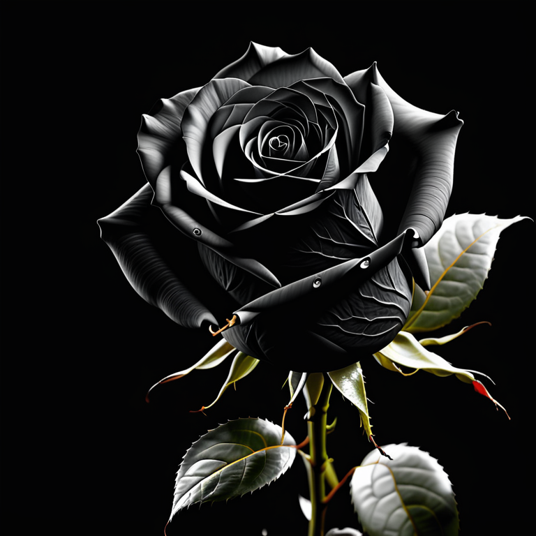 Elegant Black Rose Blooming Against a Dark Background in Monochrome Beauty