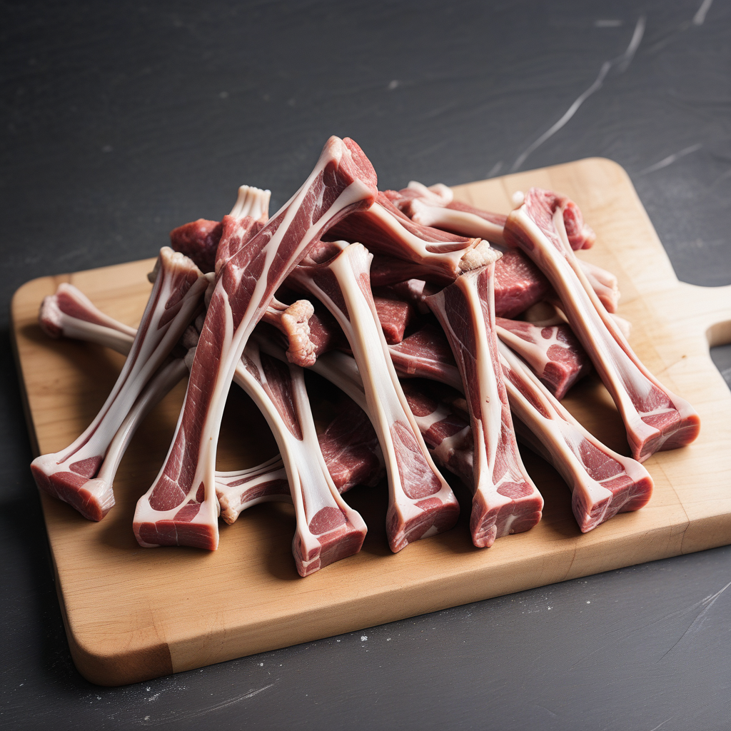 A Delicious Arrangement of Fresh Meat Bones on a Wooden Cutting Board