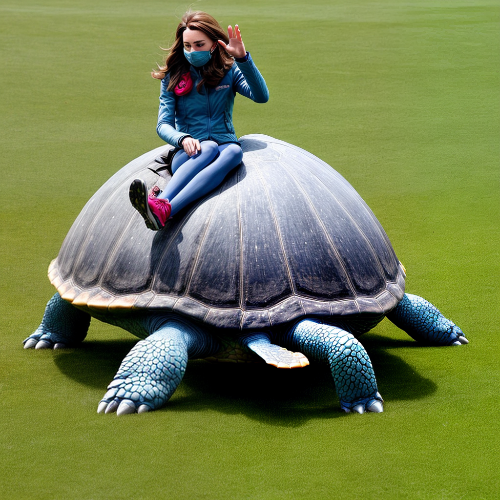 Kate Middleton riding a turtle