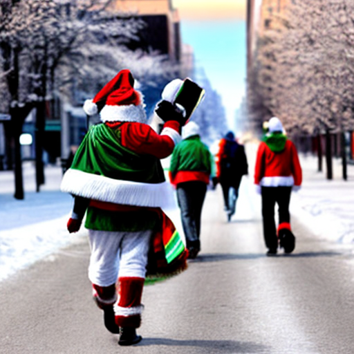 santa and elves and reindeer all exercising in the north pole to get ...