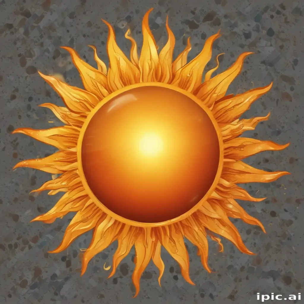 Radiant Sun Symbol with Vibrant Flames Against a Textured Background