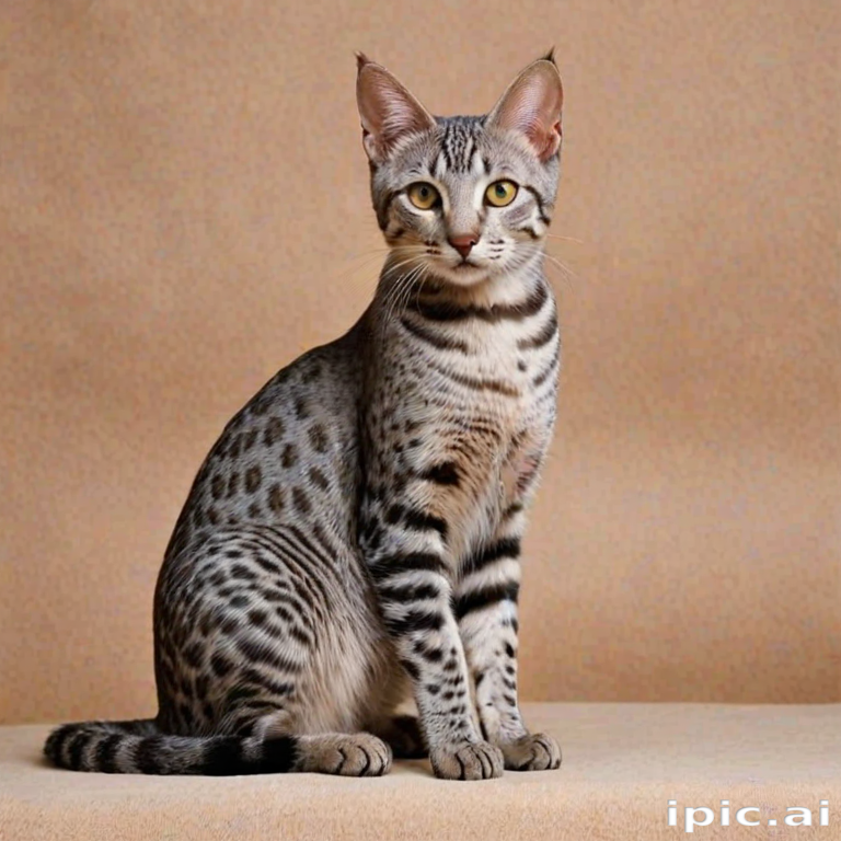 A Strikingly Beautiful Spotted Cat Posing Gracefully on a Soft Surface.