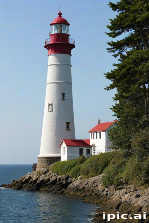 Scenic Coastal Lighthouse Standing Tall Against Clear Blue Sky and Ocean