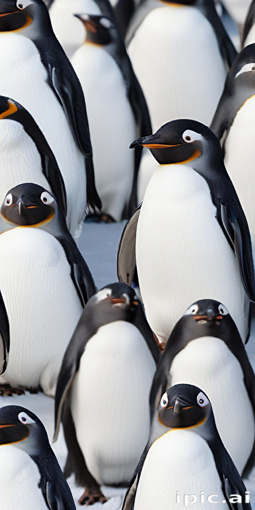 Adorable Group of Penguins Standing Together on Ice in Cold Habitat